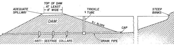 Different parts to a pond. Water, holding the water and removing excess