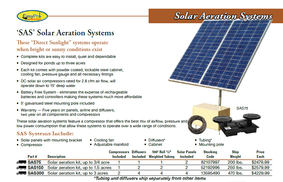 Pond Aeration system for large and small ponds, shallow ponds and deep ...
